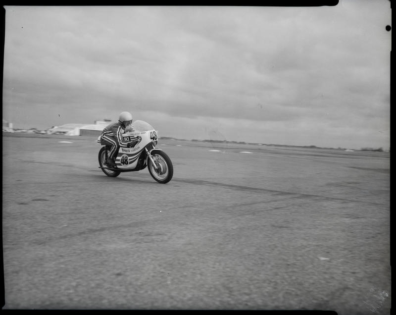 Film negative: Mr Dale Wylie on motorcycle - Canterbury Museum