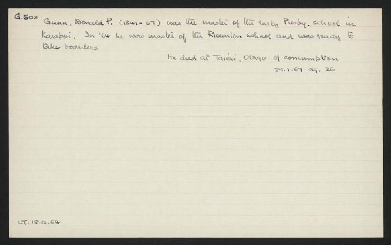 Macdonald Dictionary Record: Donald P Gunn - Canterbury Museum