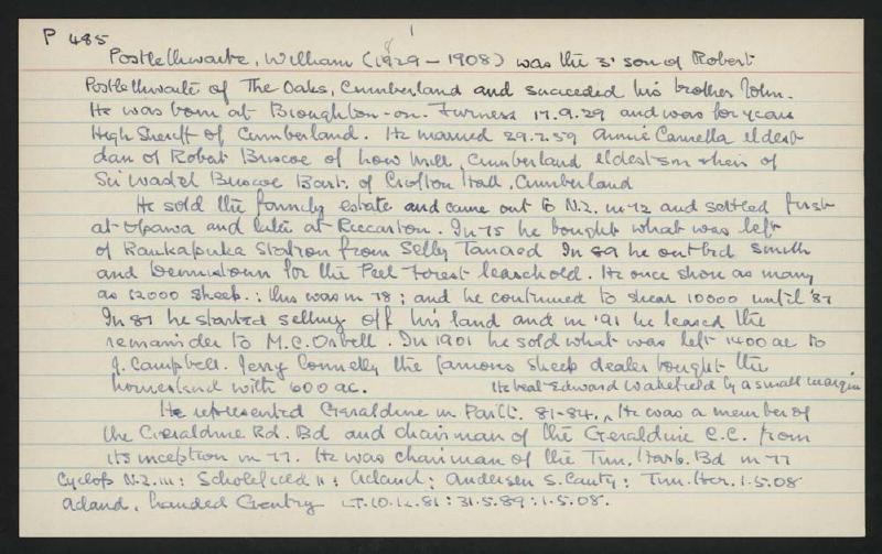 Macdonald Dictionary Record: William Postlethwaite - Canterbury Museum