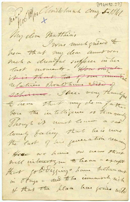 Letter: Alfred Charles Barker to Matthias Barker, 5 August 1861 ...