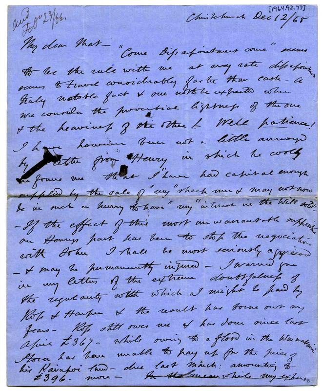 Letter: Alfred Charles Barker to Matthias Barker, 12 December 1865 ...