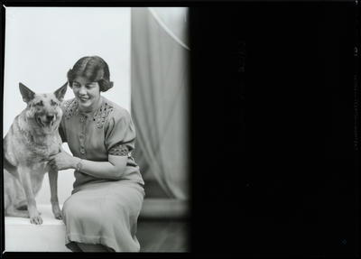 Film Negative: Miss M Mackin and dog (twin negative) - Canterbury Museum