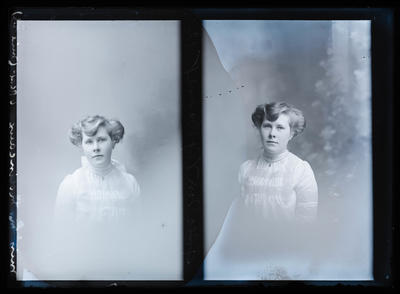 Glass Plate Negative: Miss M Molineaux (twin negative) - Canterbury Museum