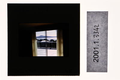 35mm slide: Balcony through sliding door - Canterbury Museum