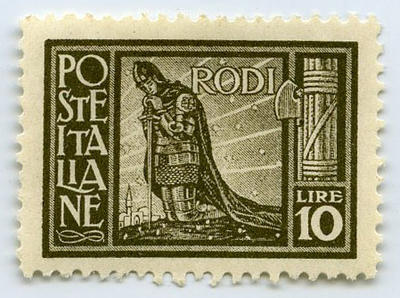 Stamp: Rodi 10 Lire - Canterbury Museum
