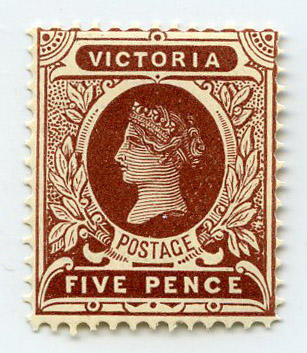 Stamp: Victoria Five Pence - Canterbury Museum