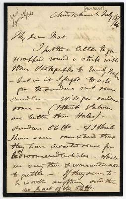 Letter: Alfred Charles Barker to Matthias Barker, 15 July 1864 ...