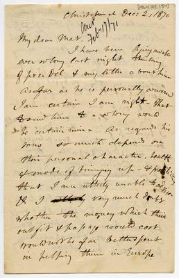 Letter: Alfred Charles Barker to Matthias Barker, 21 [?] December 1870 ...