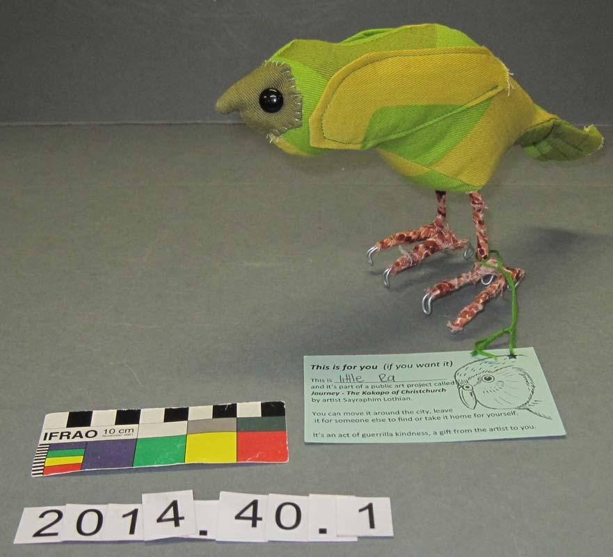 Soft Sculpture Kakapo: Little Ra - Canterbury Museum