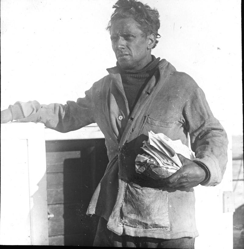 Lantern slide: Keith Jack with mail - Canterbury Museum