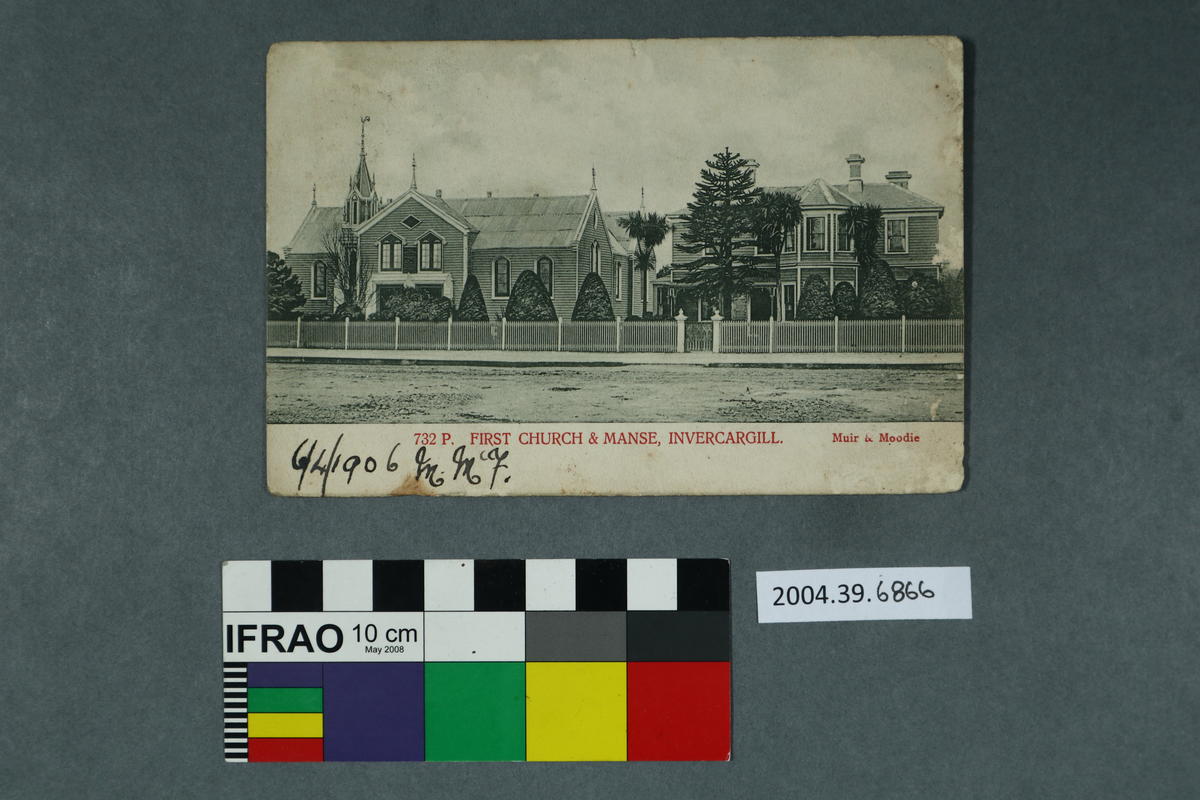Postcard: First Church & Manse, Invercargill - Canterbury Museum