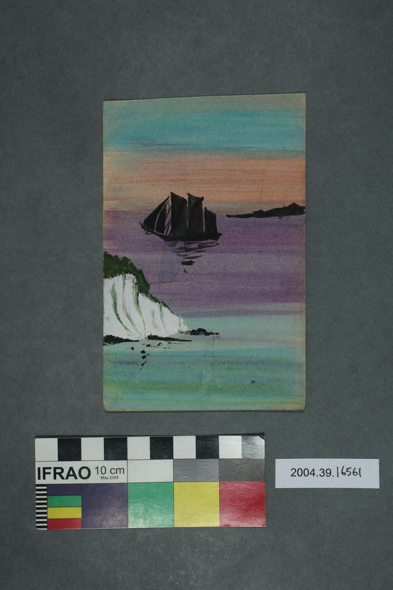 Postcard: White cliff and a ship - Canterbury Museum