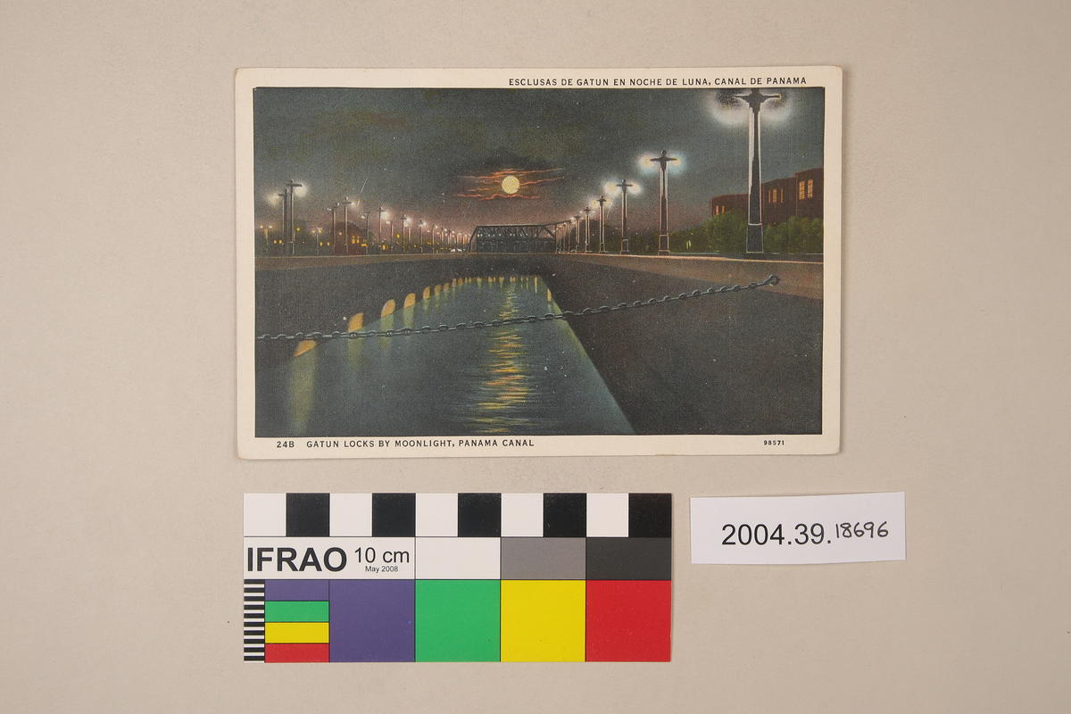 Postcard: Gatun Locks by Moonlight, Panama Canal - Canterbury Museum