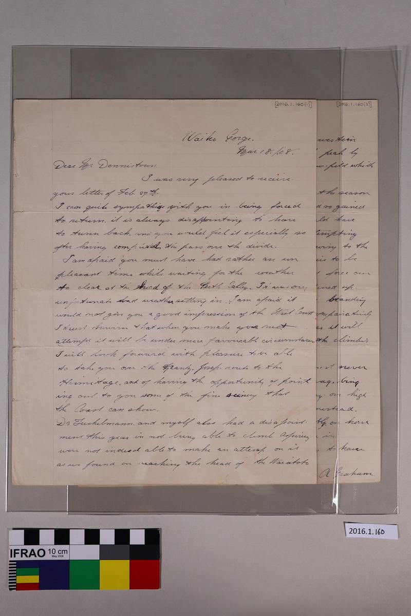 Letter: Peter Graham to Mr Dennistoun, 18 March 1908 - Canterbury Museum