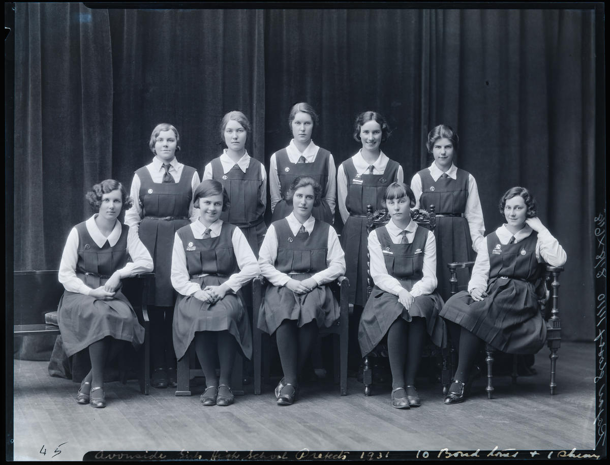 Film Negative: Avonside Girls' High School prefects - Canterbury Museum