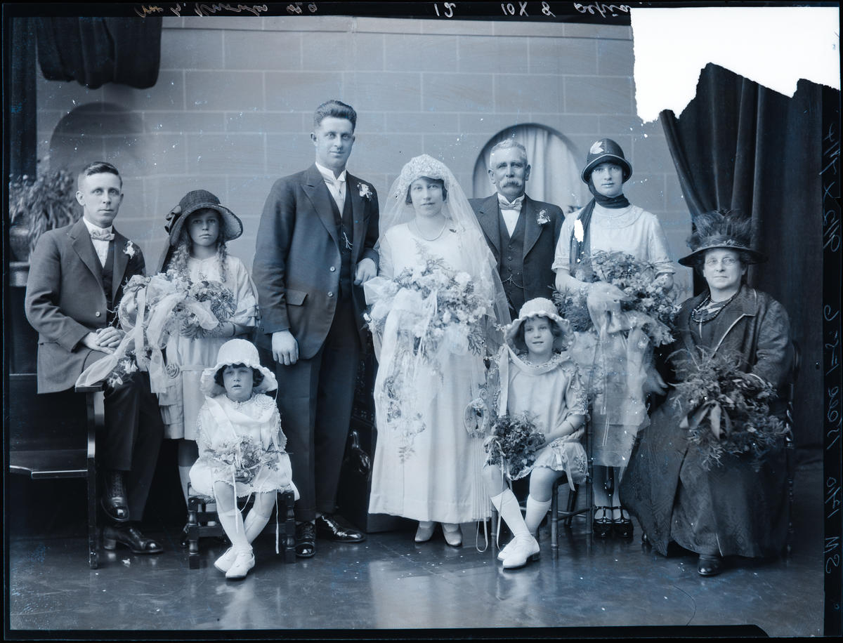 Film Negative: Knowles wedding group - Canterbury Museum