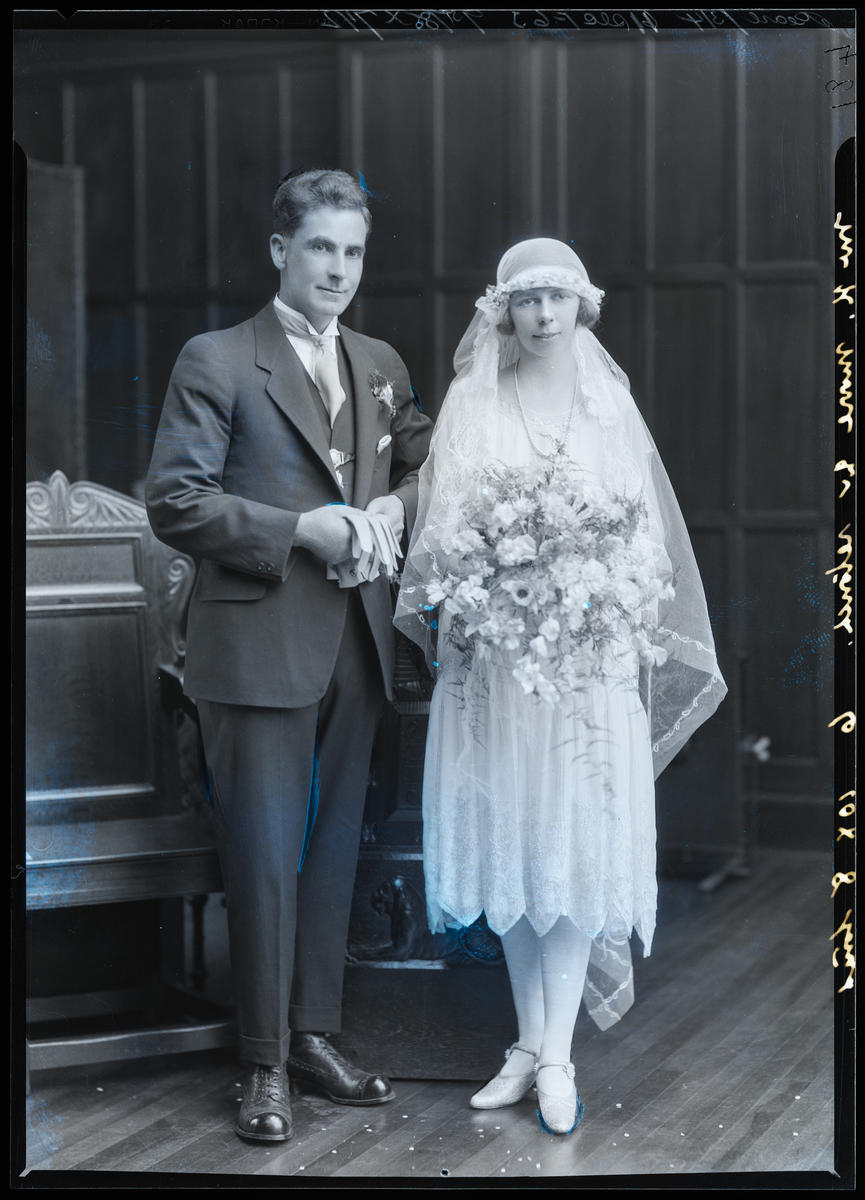 Film Negative: Moore bride and groom - Canterbury Museum