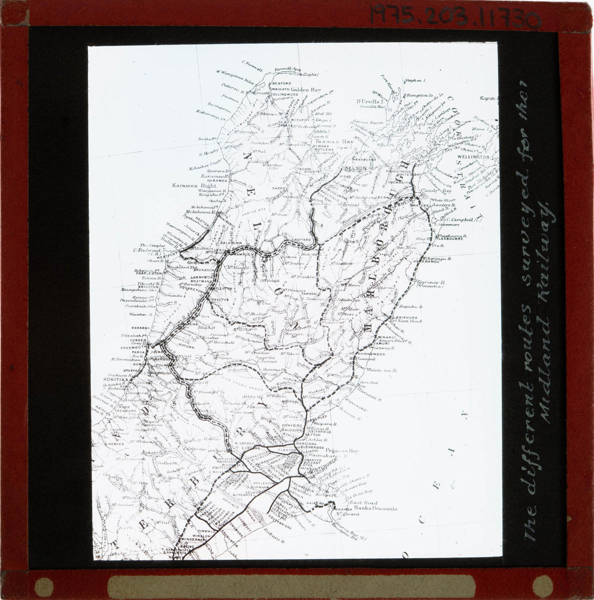 Lantern Slide: Map of Midland Railway routes - Canterbury Museum