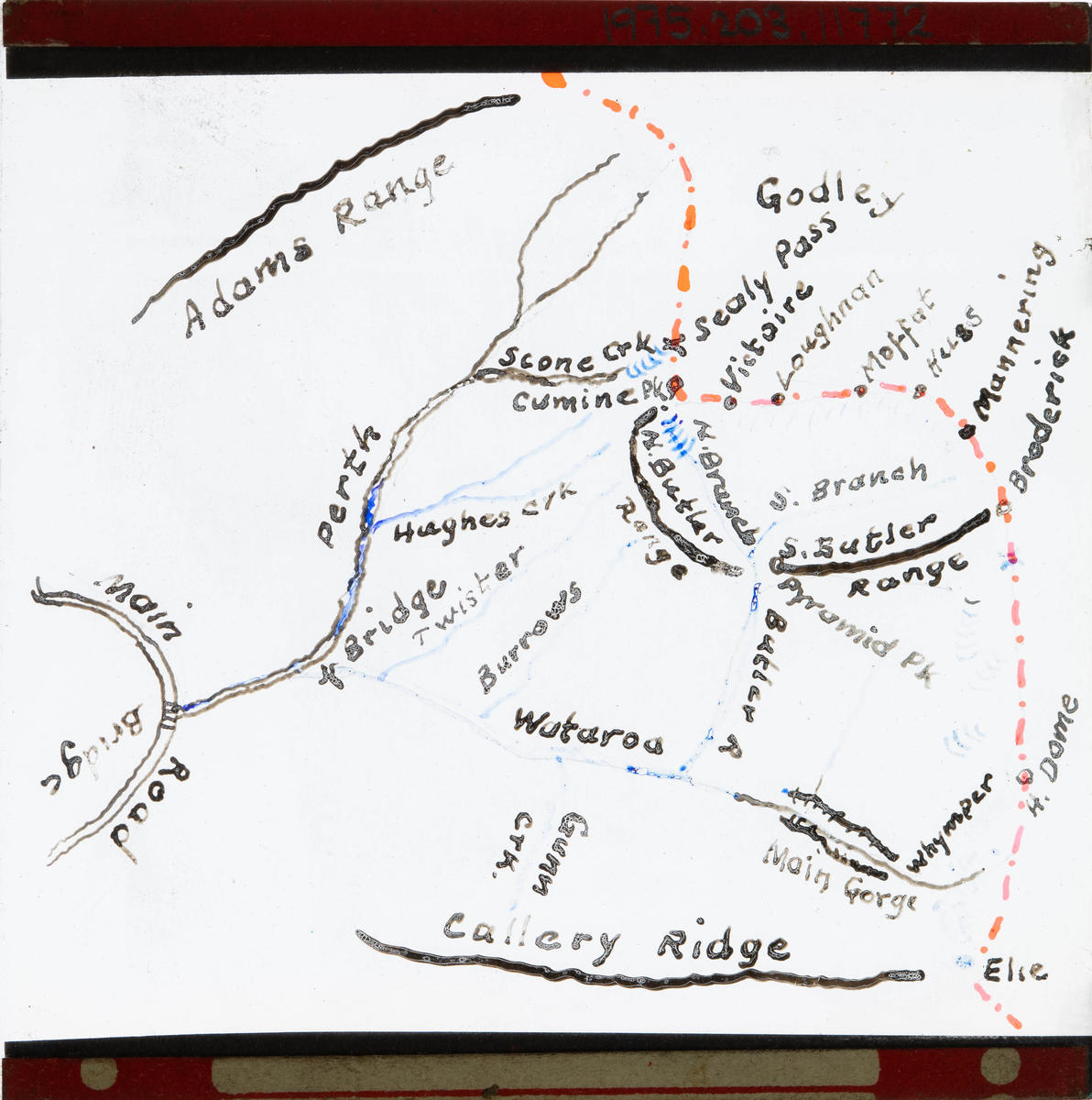Lantern Slide: Map of the Wataroa/Scone Creek Area - Canterbury Museum
