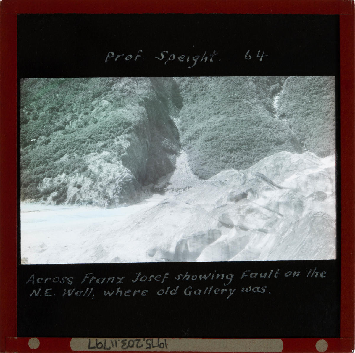 Lantern Slide: Fault at Franz Josef Glacier - Canterbury Museum