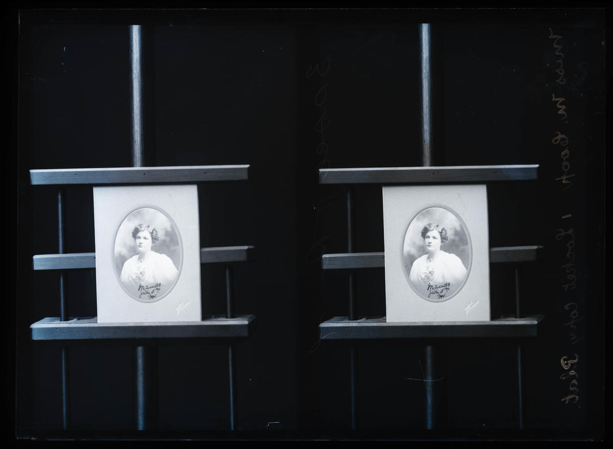 Glass Plate Negative: Miss M Coop, woman (locket photo, twin negative ...
