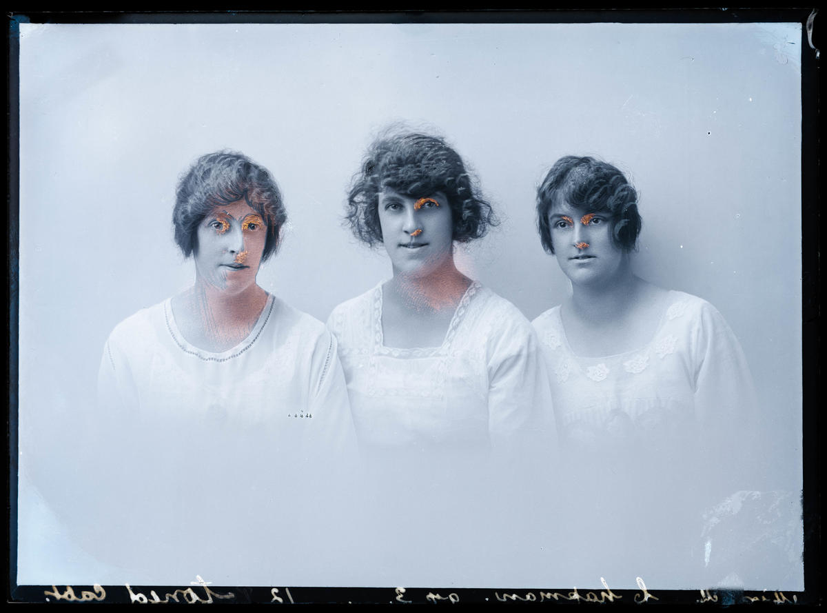 Glass Plate Negative: Miss M Chapman - three women - Canterbury Museum