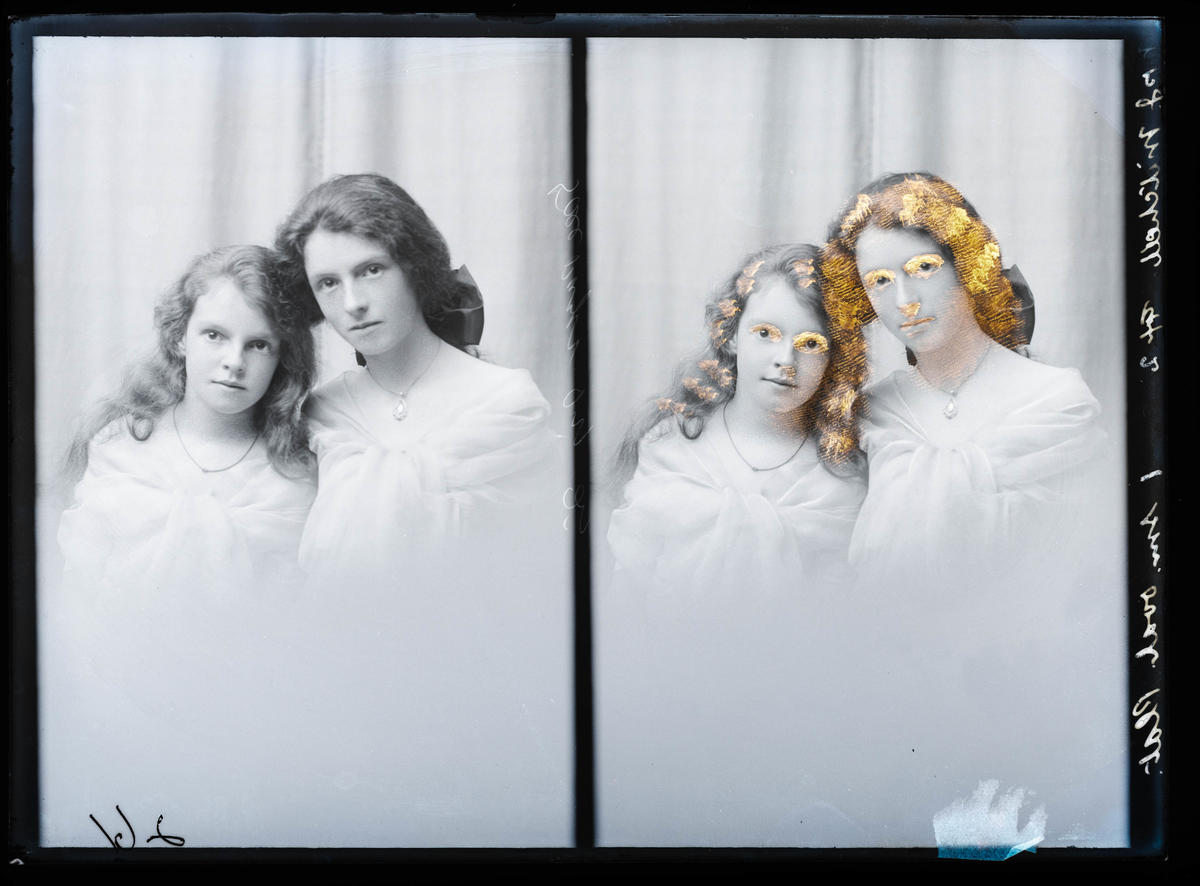 Glass Plate Negative: Two girls (twin negative) - Canterbury Museum