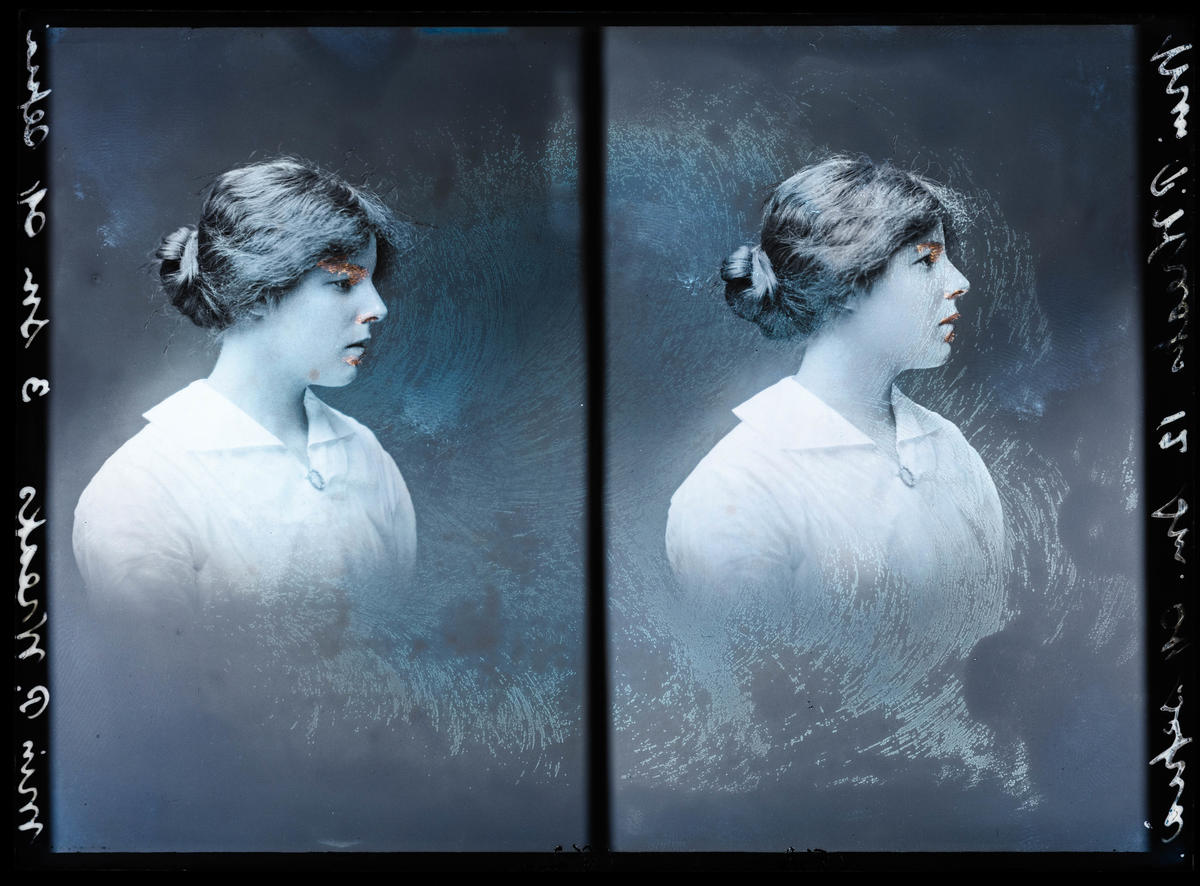Glass Plate Negative: Miss D Wreaks (twin negative) - Canterbury Museum