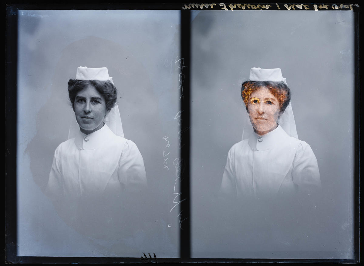 Glass Plate Negative: Nurse Sherwin (twin negative) - Canterbury Museum