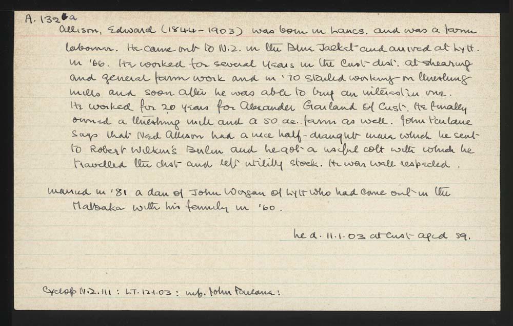 Macdonald Dictionary Record: Edward Allison - Canterbury Museum