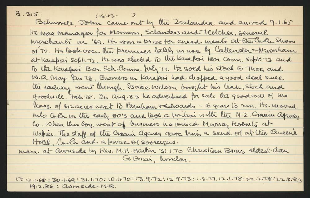 Macdonald Dictionary Record: John Beharrell - Canterbury Museum