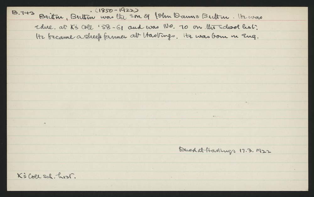 Macdonald Dictionary Record: Brittin Brittin - Canterbury Museum