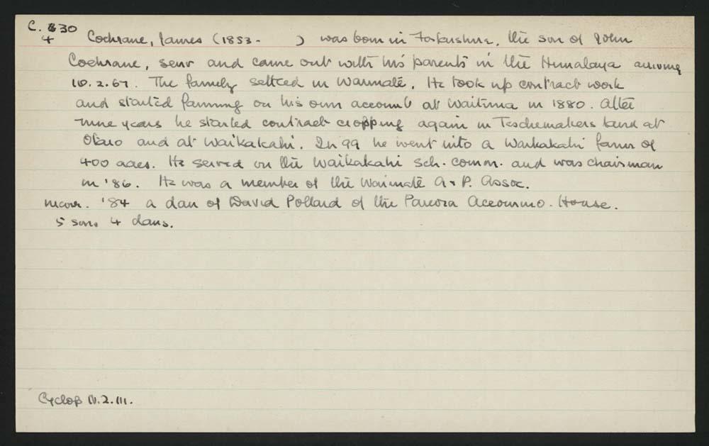 Macdonald Dictionary Record: James Cochrane - Canterbury Museum