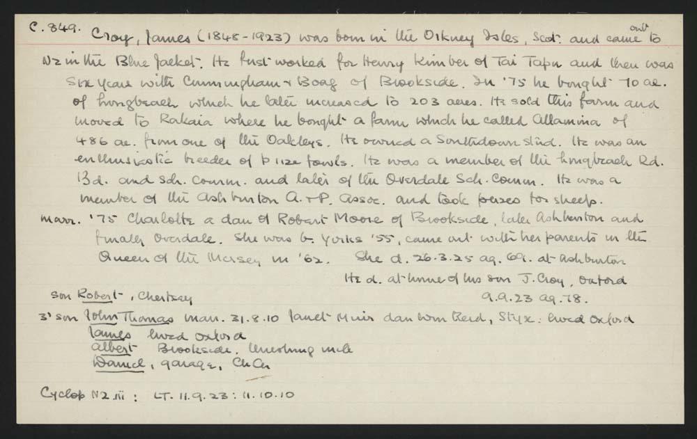 Macdonald Dictionary Record: James Croy - Canterbury Museum