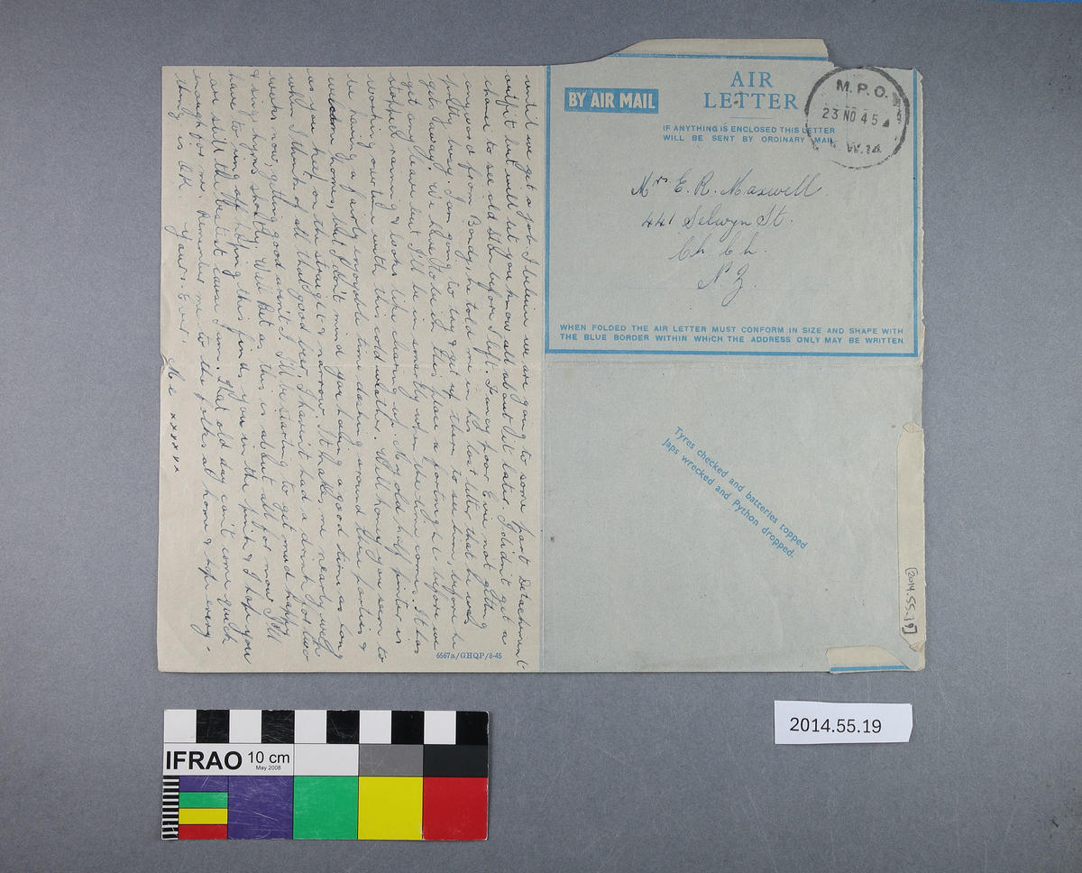 Letter: John Darby Maxwell to Elizabeth Maxwell, 22 November 1945 ...