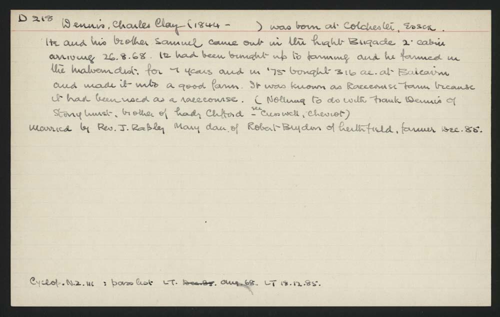 Macdonald Dictionary Record: Charles Clay Dennis - Canterbury Museum