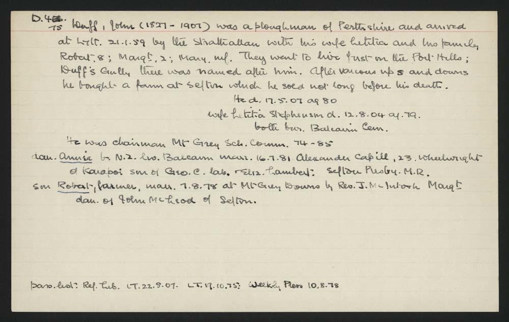 Macdonald Dictionary Record: John Duff - Canterbury Museum