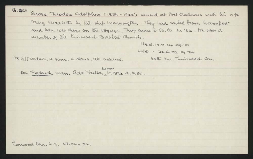 Macdonald Dictionary Record: Theodore Adolphus Grose - Canterbury Museum