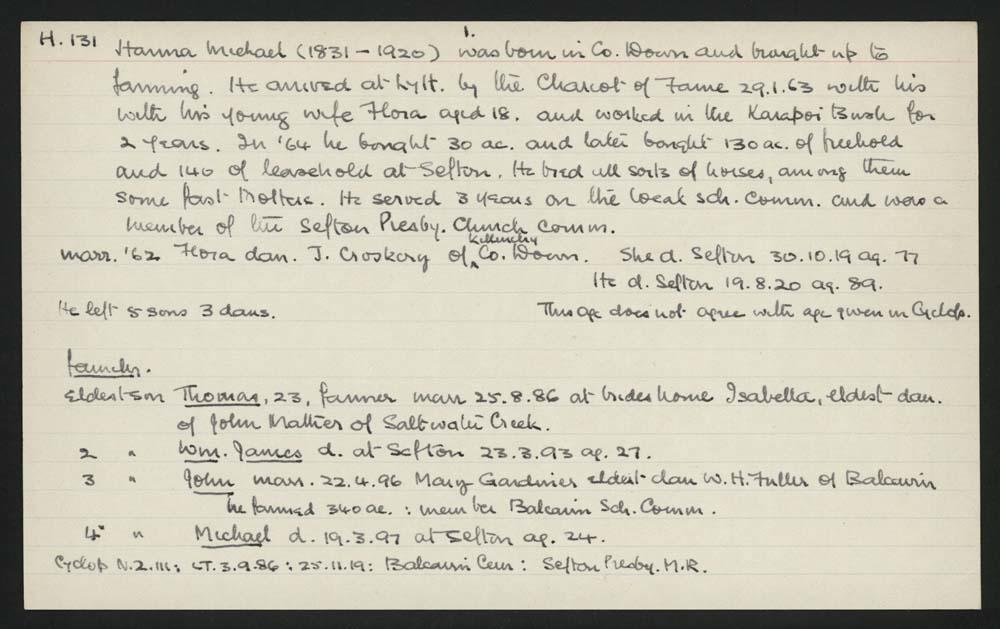 Macdonald Dictionary Record: Michael Hanna - Canterbury Museum