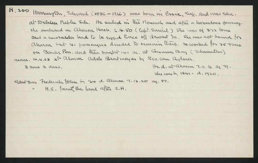 Macdonald Dictionary Record: Edward Harrington - Canterbury Museum