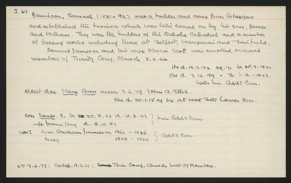 Macdonald Dictionary Record: Samuel Jamieson - Canterbury Museum