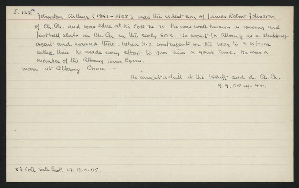 Macdonald Dictionary Record: Arthur Johnston - Canterbury Museum