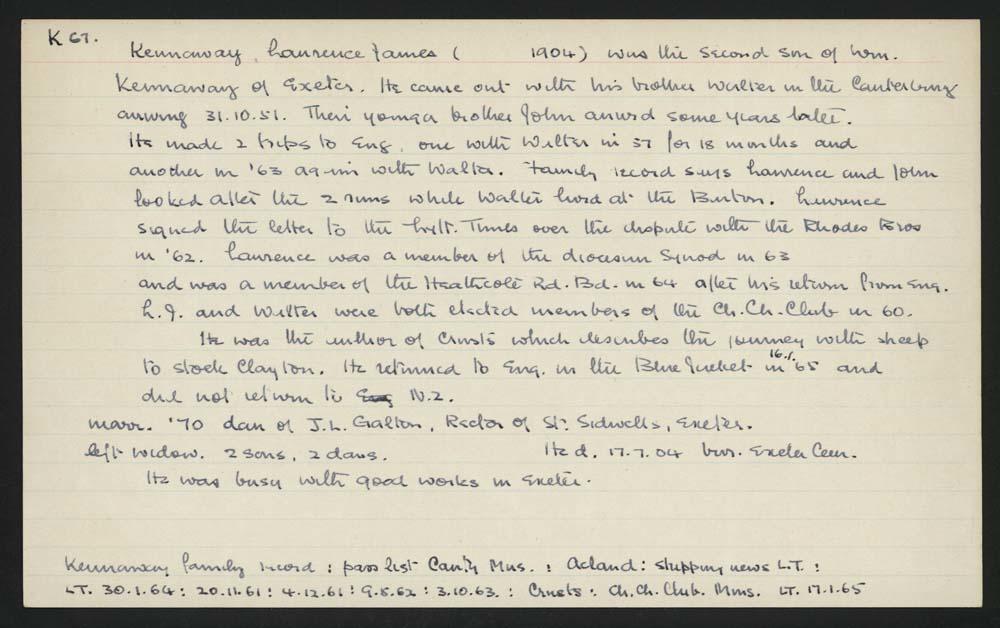 Macdonald Dictionary Record: Lawrence James Kennaway - Canterbury Museum