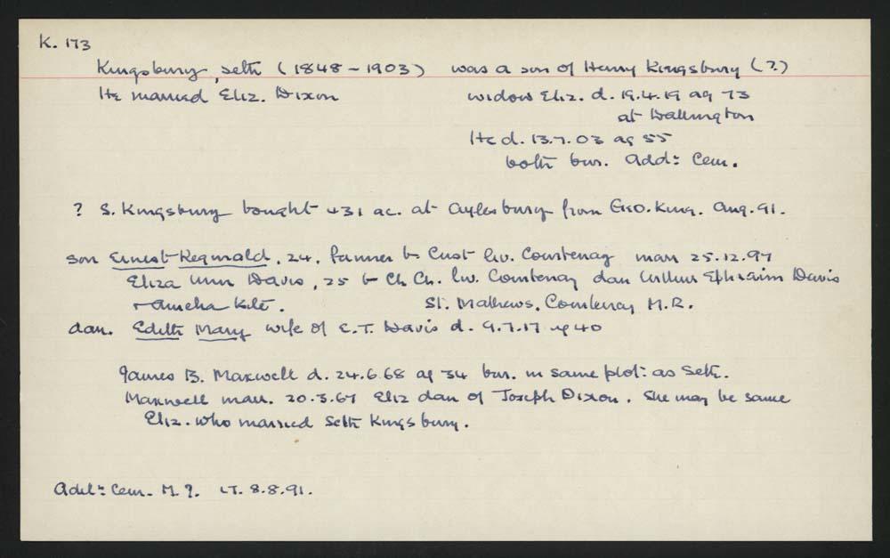 Macdonald Dictionary Record: Seth Kingsbury - Canterbury Museum