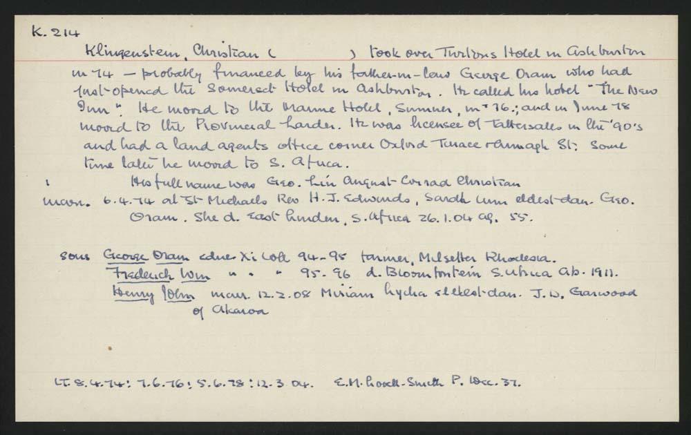 Macdonald Dictionary Record: Christian Klingenstein - Canterbury Museum