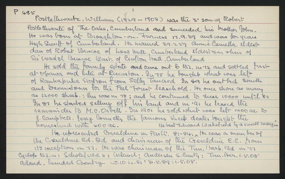 Macdonald Dictionary Record: William Postlethwaite - Canterbury Museum