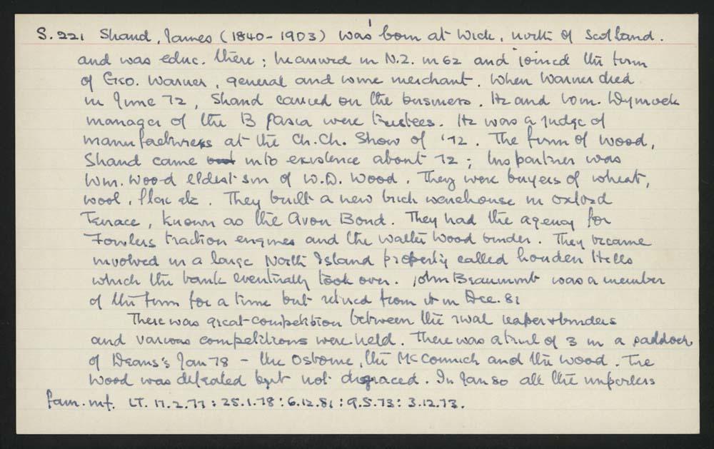 Macdonald Dictionary Record: James Shand - Canterbury Museum