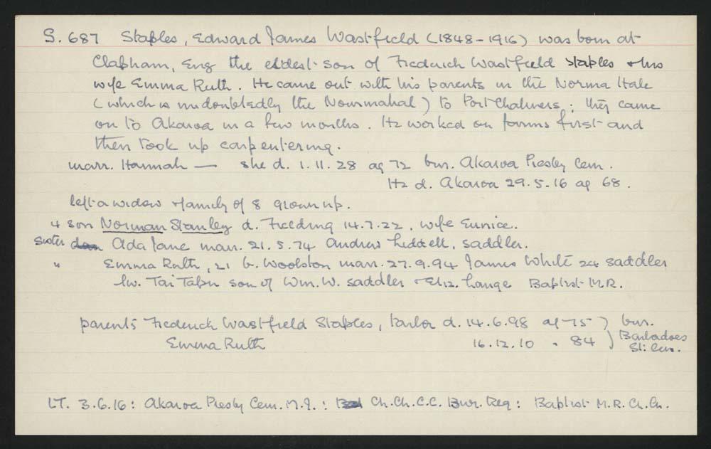 Macdonald Dictionary Record: Edward James Wastfield Staples ...