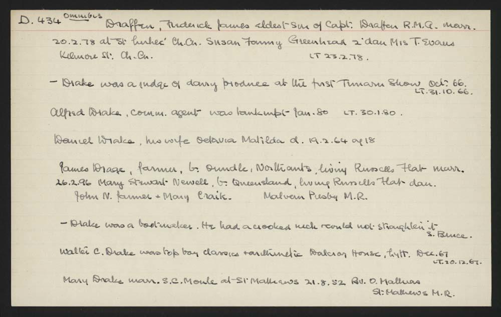 Macdonald Dictionary Record: Frederick James Draffen, James Drage ...