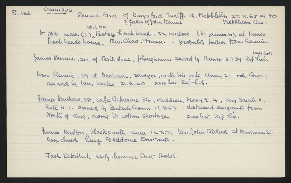 Macdonald Dictionary Record: George Rennie, James Rennie, William ...